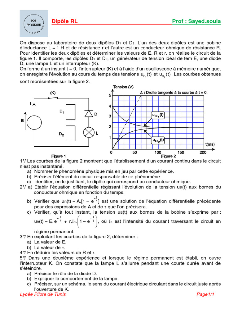 2-Dipôle RL (Énoncé Exercice) | PDF