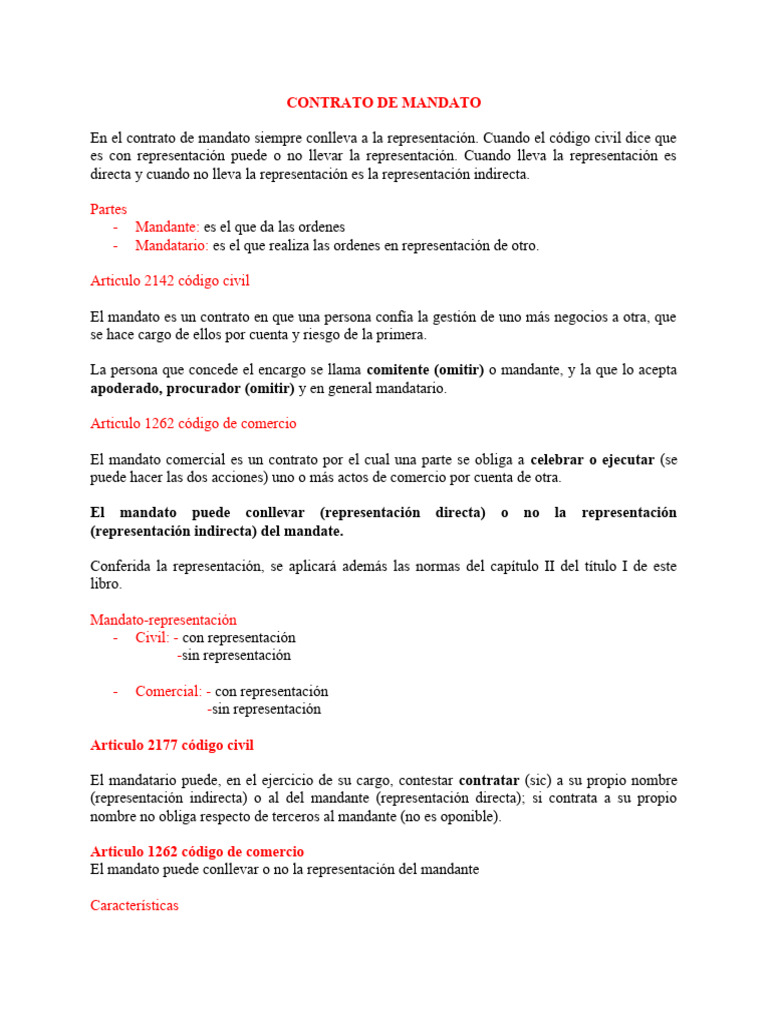 Contrato de Mandato: Tipos y Obligaciones | PDF
