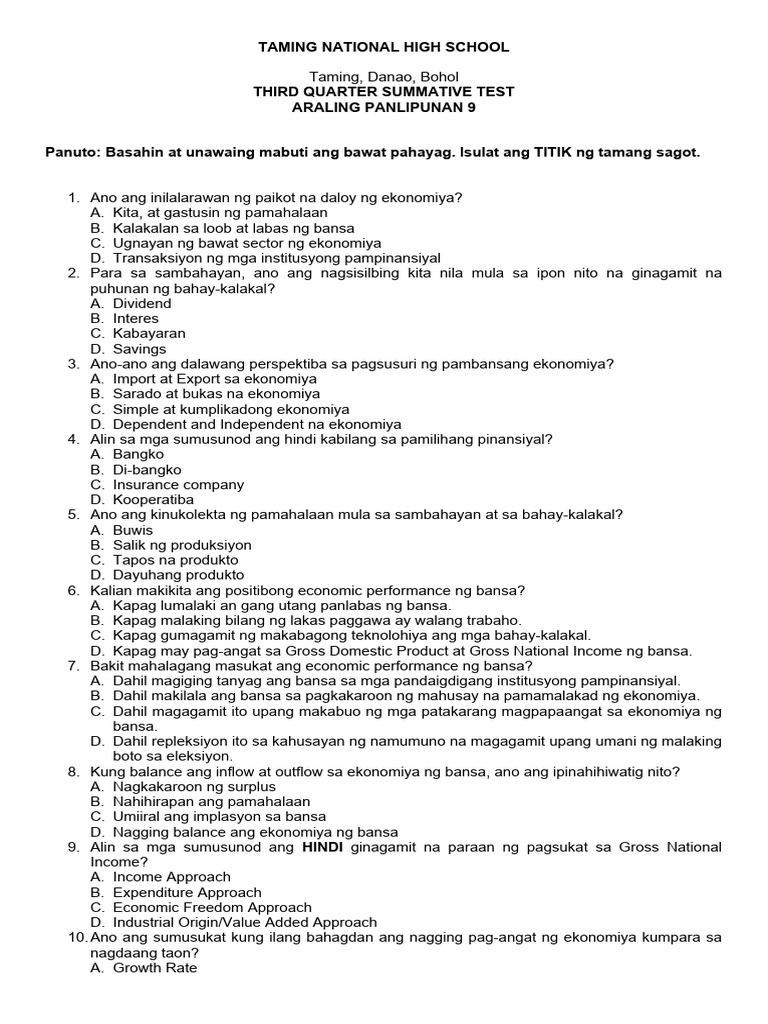 Q3-Summative Test Ap9 | PDF