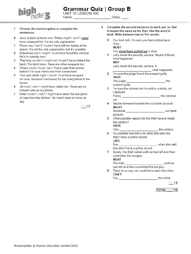 grammar quizes high note 3 | PDF