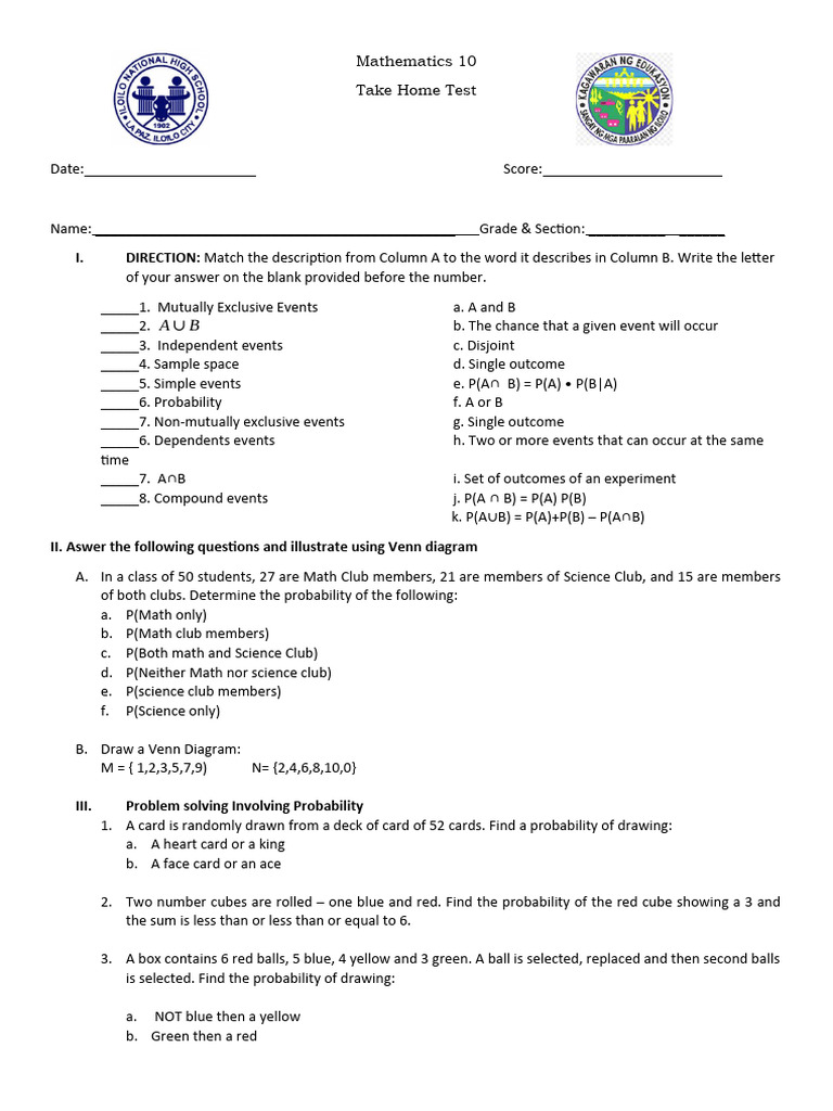 Take Home Test | PDF | Probability | Mathematics
