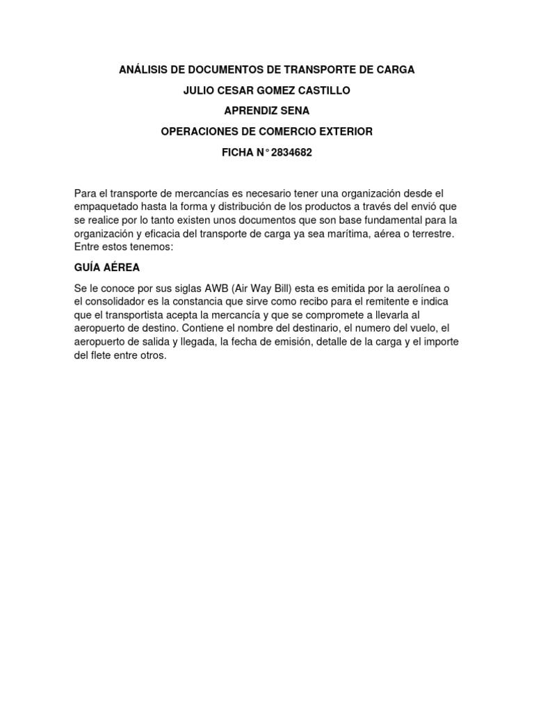 ANÁLISIS DE DOCUMENTOS DE TRANSPORTE DE CARGA | PDF | Economias ... ANÁLISIS DE DOCUMENTOS DE TRANSPORTE DE CARGA | PDF | Economias ...