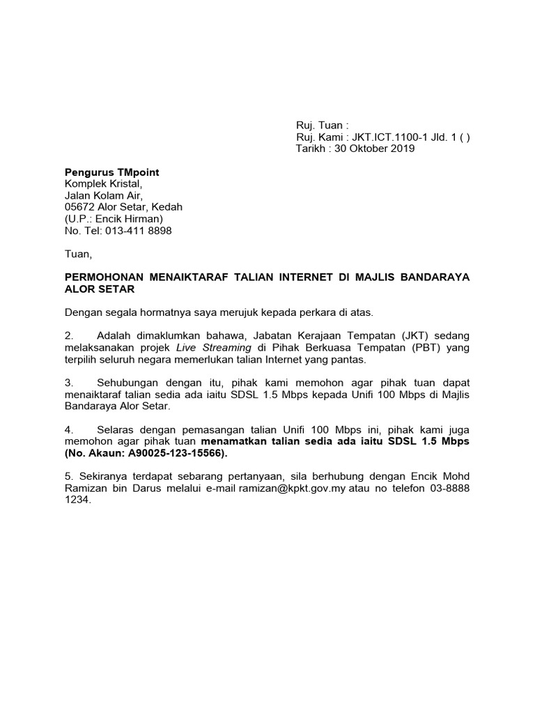 Contoh Surat Rasmi Kerajaan Versi Ms Word Azhan Co Edited | PDF