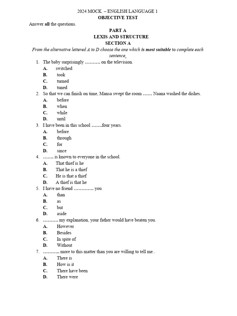 2024 Mock English Language 1 | PDF