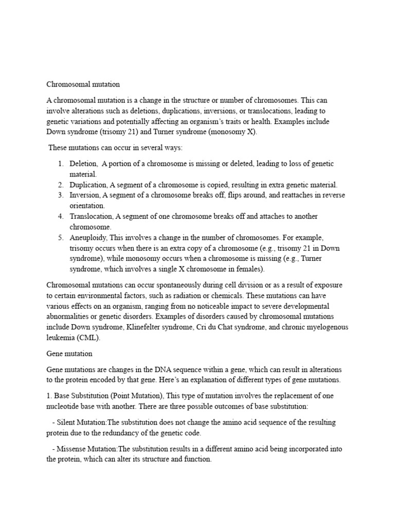 Gene and Chromosomal Mutation PDF | PDF | Point Mutation | Mutation Gene and Chromosomal Mutation PDF | PDF | Point Mutation | Mutation
