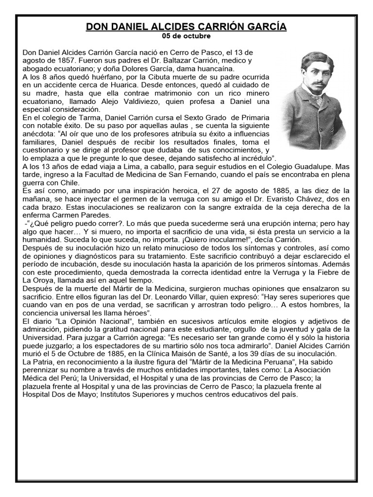 DON DANIEL ALCIDES CARRIÓN (lectura) | PDF | Medicina | Epidemiología
