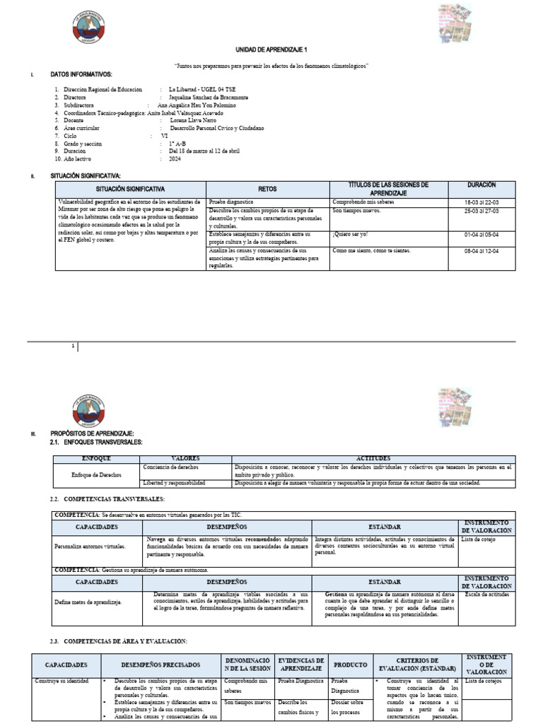 I Unidad 1°dpcc | PDF | Aprendizaje | Evaluación