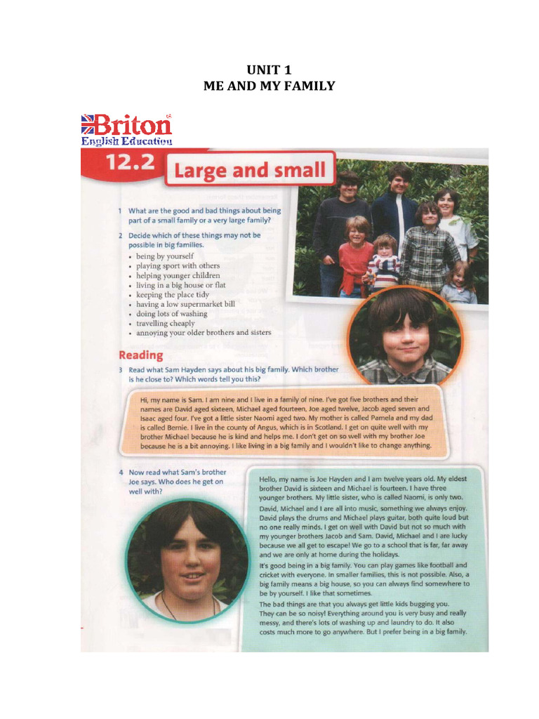 UNIT 1 - Me and My Family | PDF