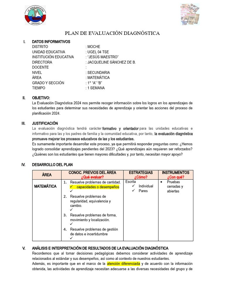 2024 - Plan Evaluación Diagnóstica | PDF