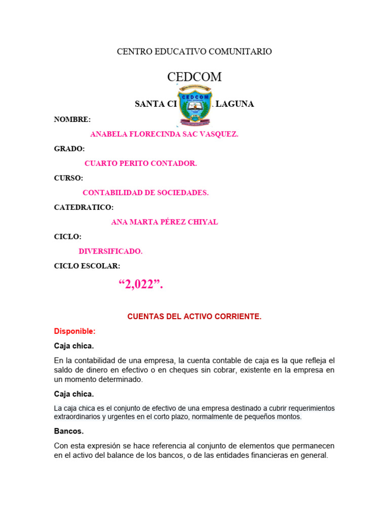 CUENTAS DEL ACTIVO CORRIENTE | PDF | Contabilidad | Business