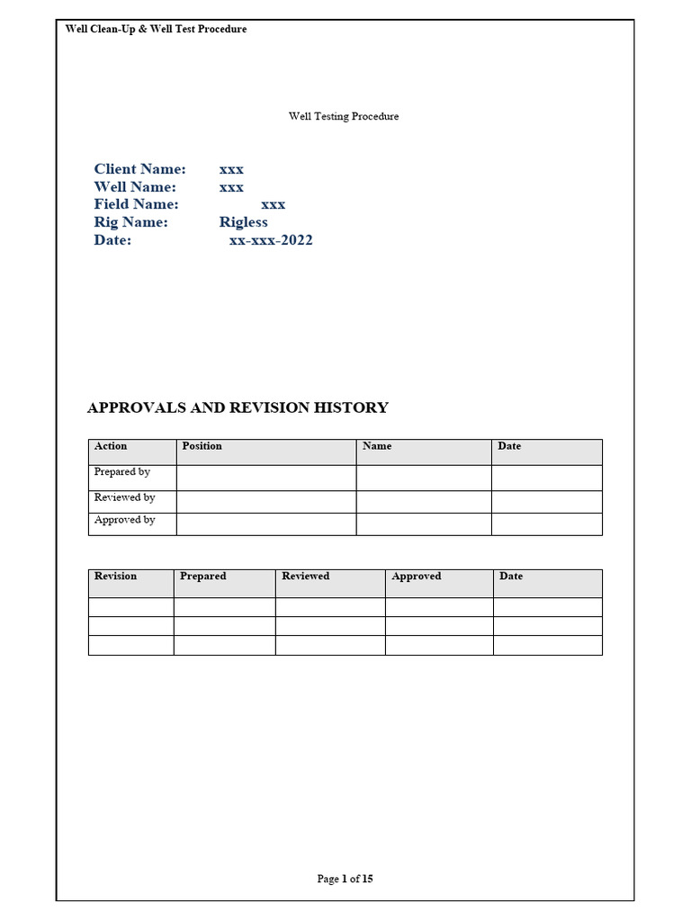Well Clean-Up and Testing Procedure | PDF | Flow Measurement | Chemical ...