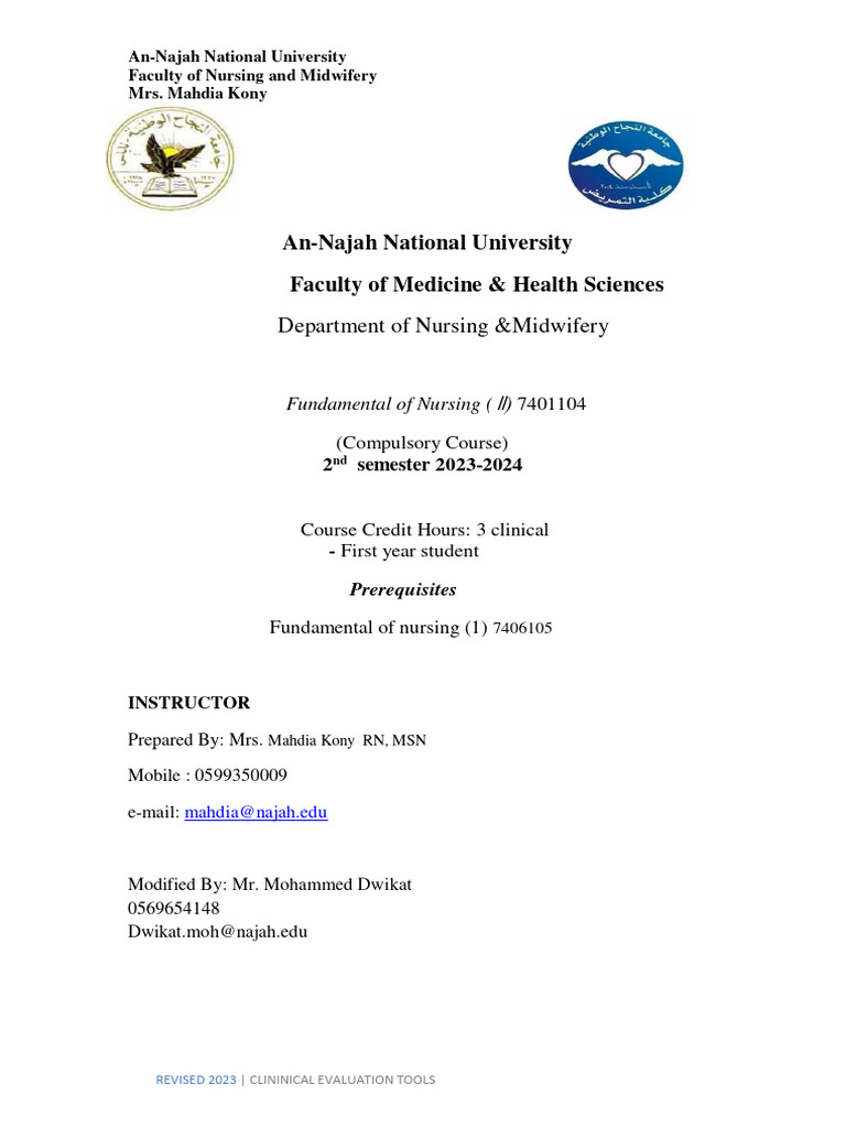 Fundamentals of Nursing Clinical 2223 New Plan | PDF | Nursing | Medicine