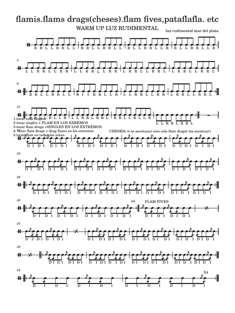 Flams .Flams Drags, Flamys - Flam Fives | PDF | Rhythm And Meter | Drumming
