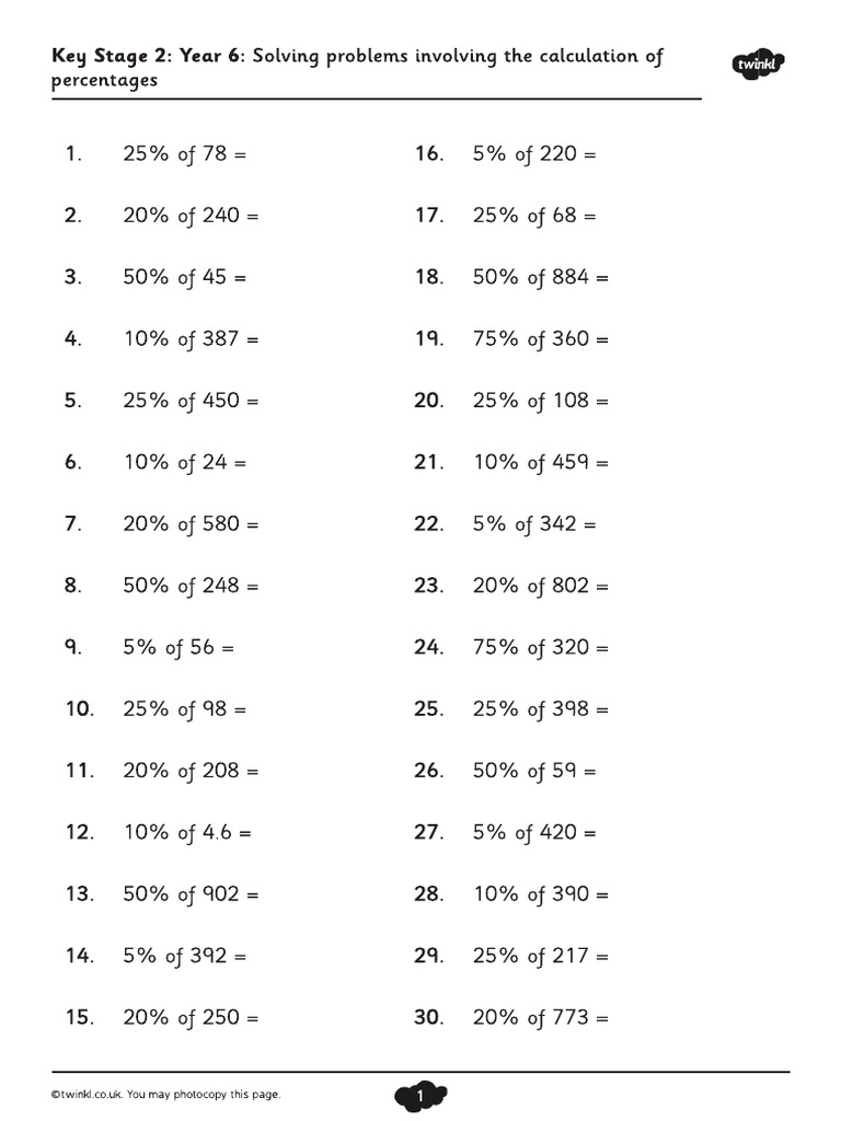 Ca Solving Percentages Practice Questions Year 6 | PDF