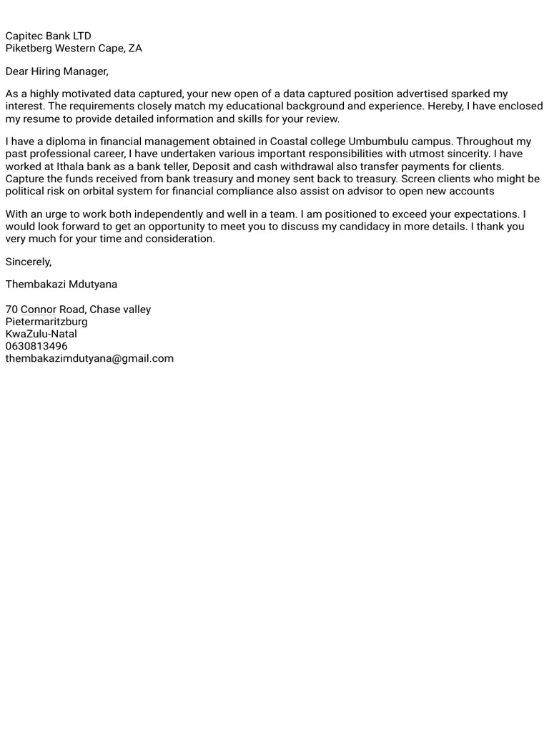 CoverLetter Capitec | PDF