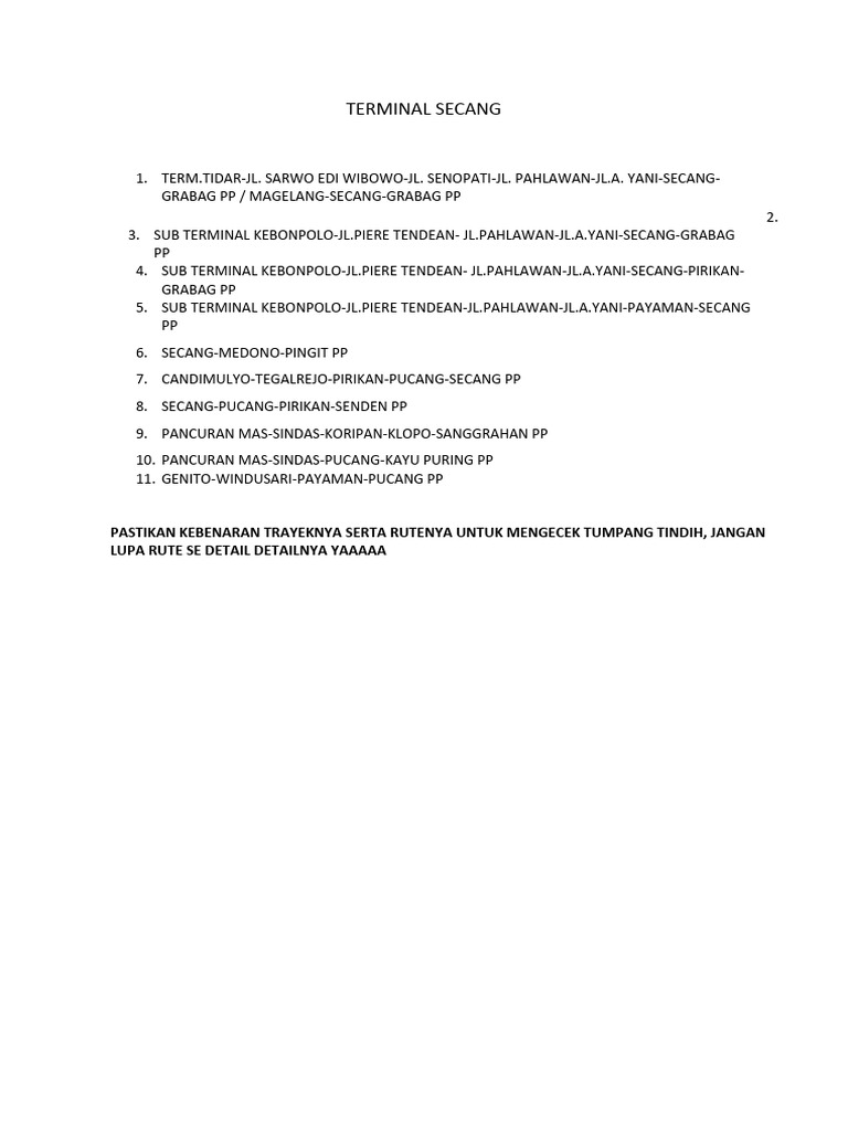 Trayek Terminal Secang | PDF