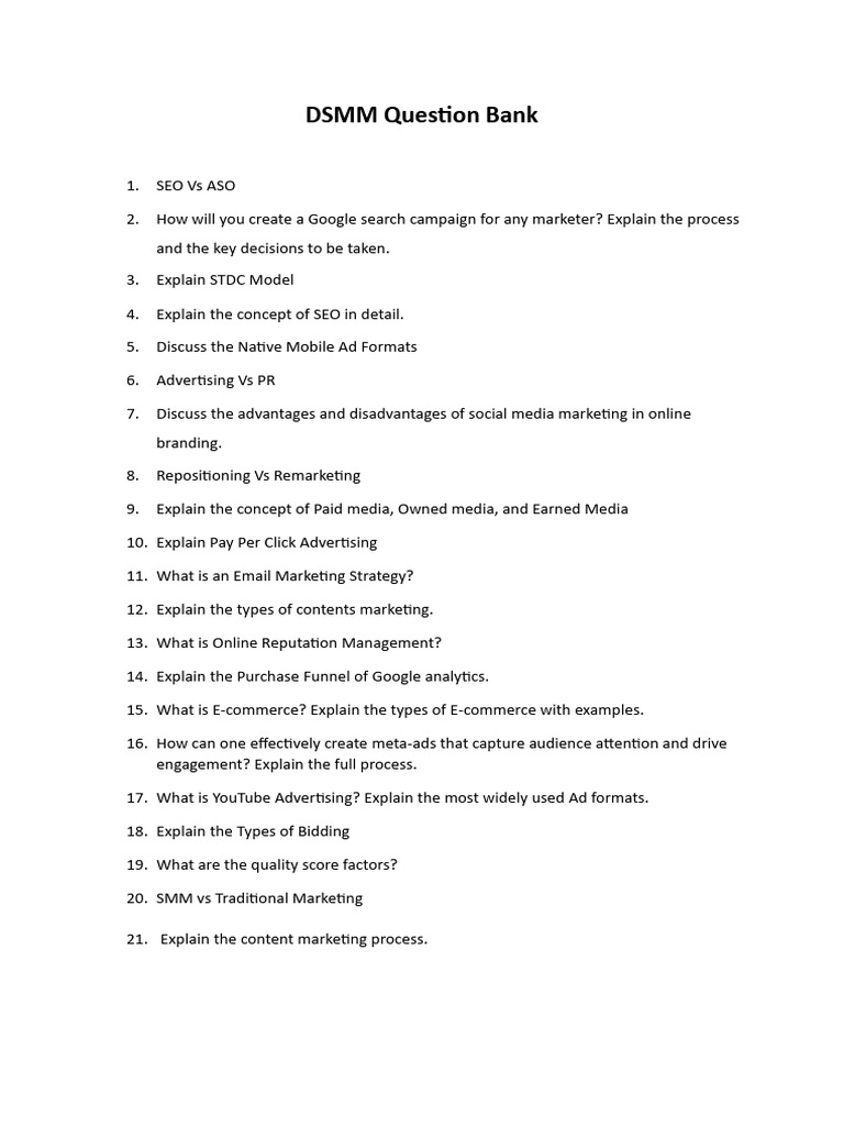 DSMM Question Bank 23-25 Batch | PDF