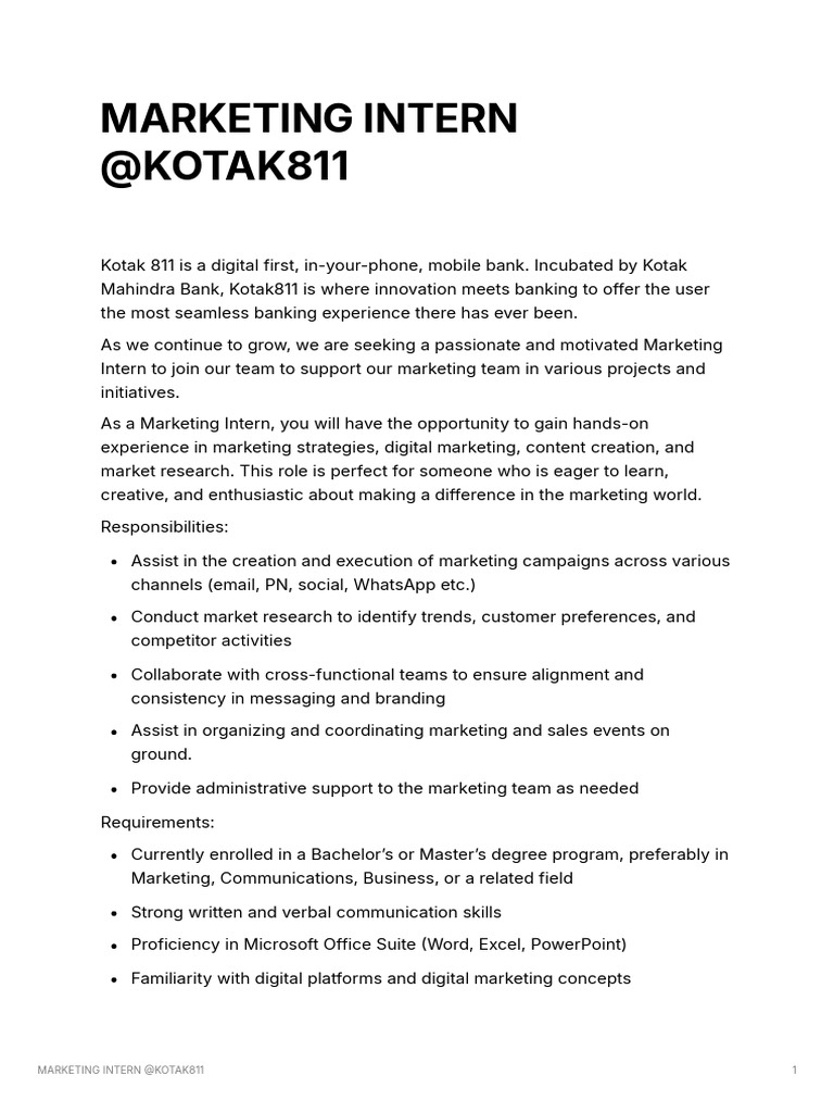 Marketing Intern Kotak811-1 | PDF | Marketing | Digital Marketing