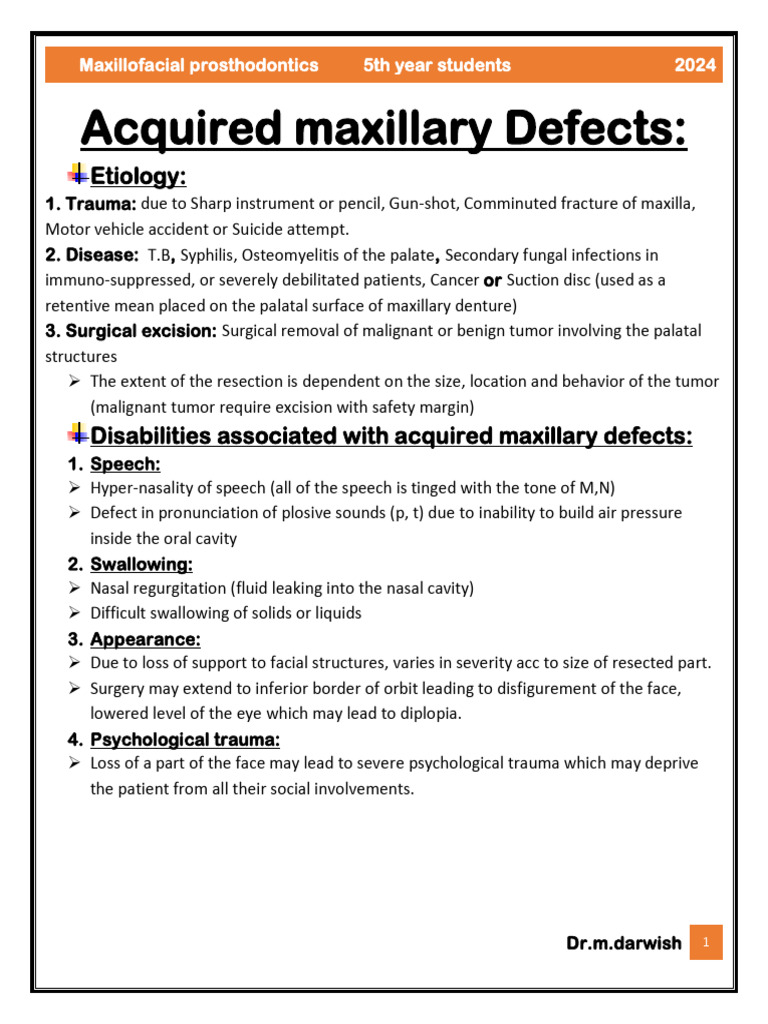 Acquired Maxillary Defects | PDF | Dental Implant | Dentures