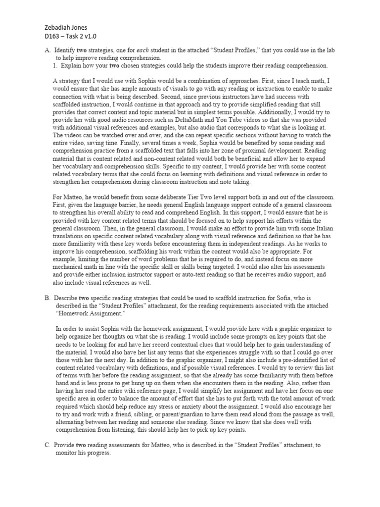 D163 Task 2 | PDF | Reading Comprehension | Learning