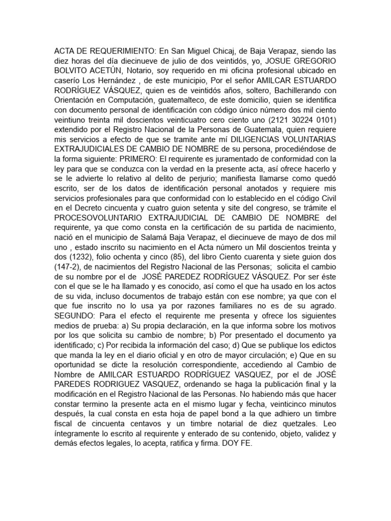 Acta de Requerimiento | PDF | Guatemala Acta de Requerimiento | PDF | Guatemala