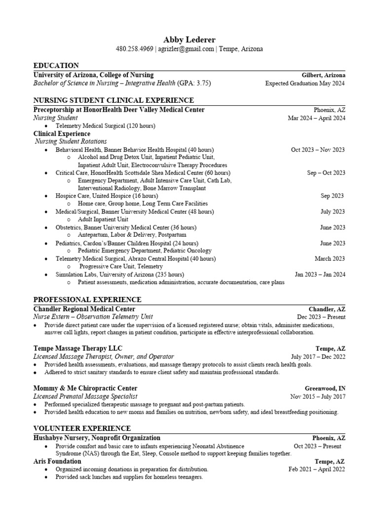 Lederer Abby Resume Eportfolio | PDF | Nursing | Hospital