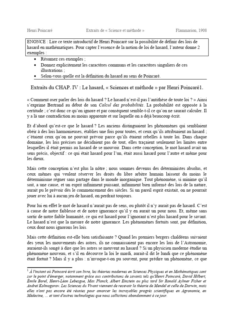 Fiche Le Hasard | PDF