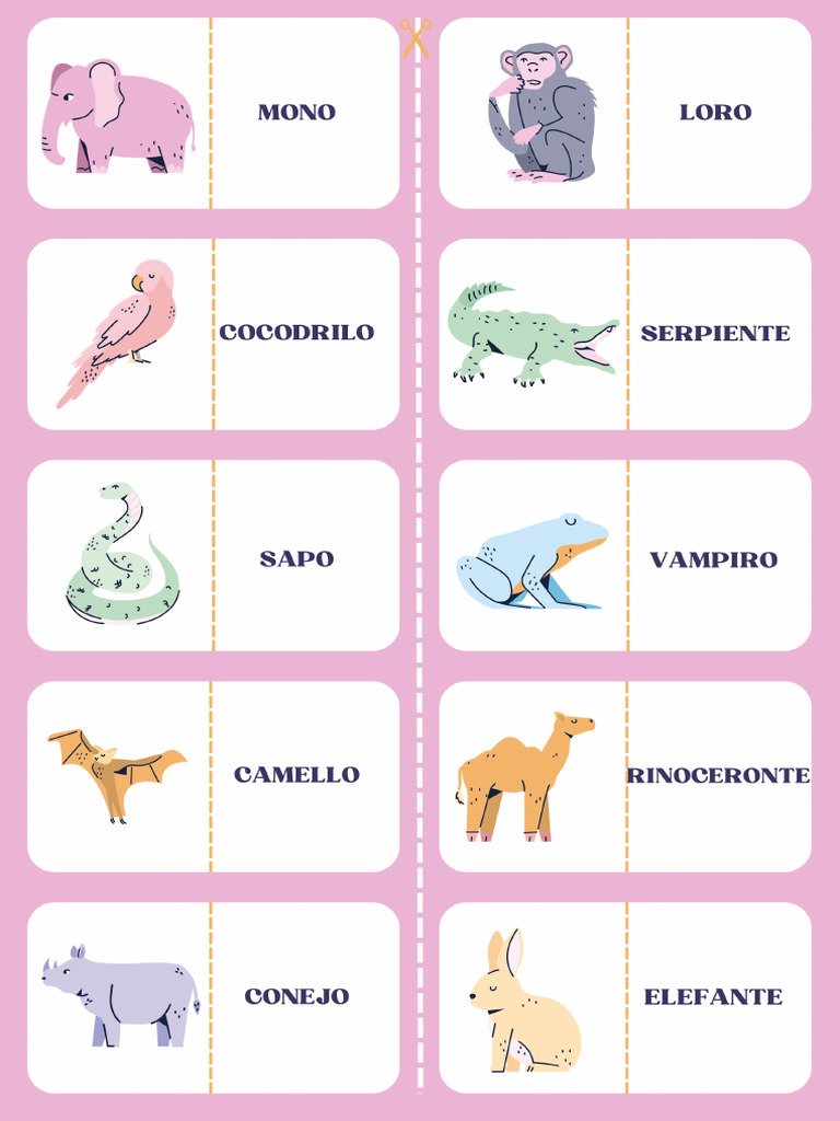 Colorful Fun Animal Domino Game | PDF