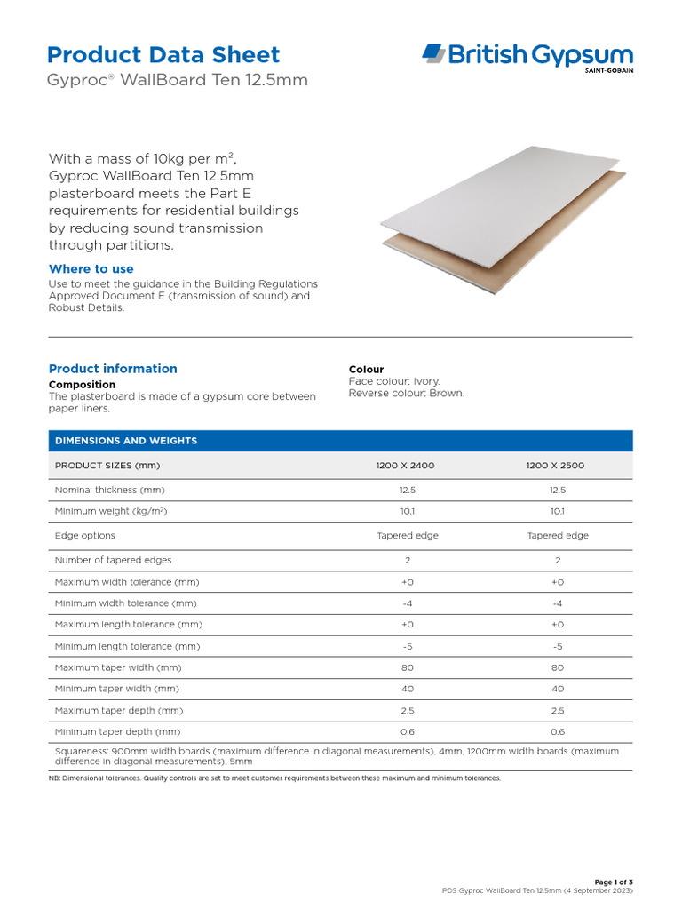 British Gypsum PDS Gyproc WallBoard Ten 12 5mm | PDF
