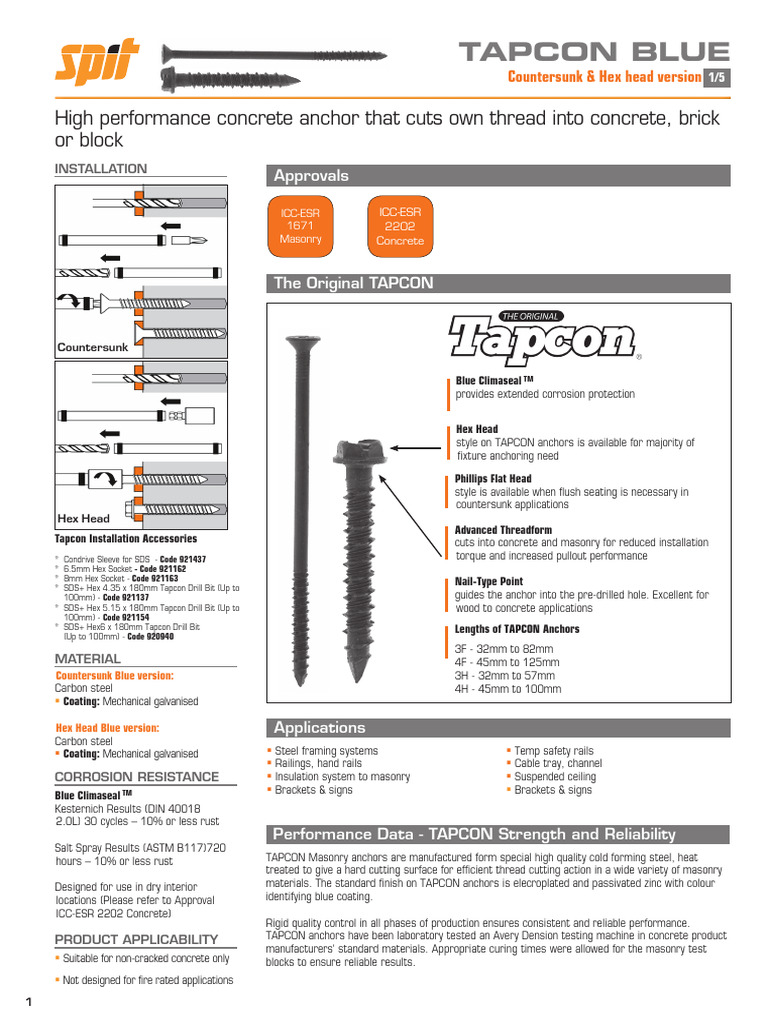 Anchor Tapcon Hex Head Blue Spit Tec TD en 01 | PDF