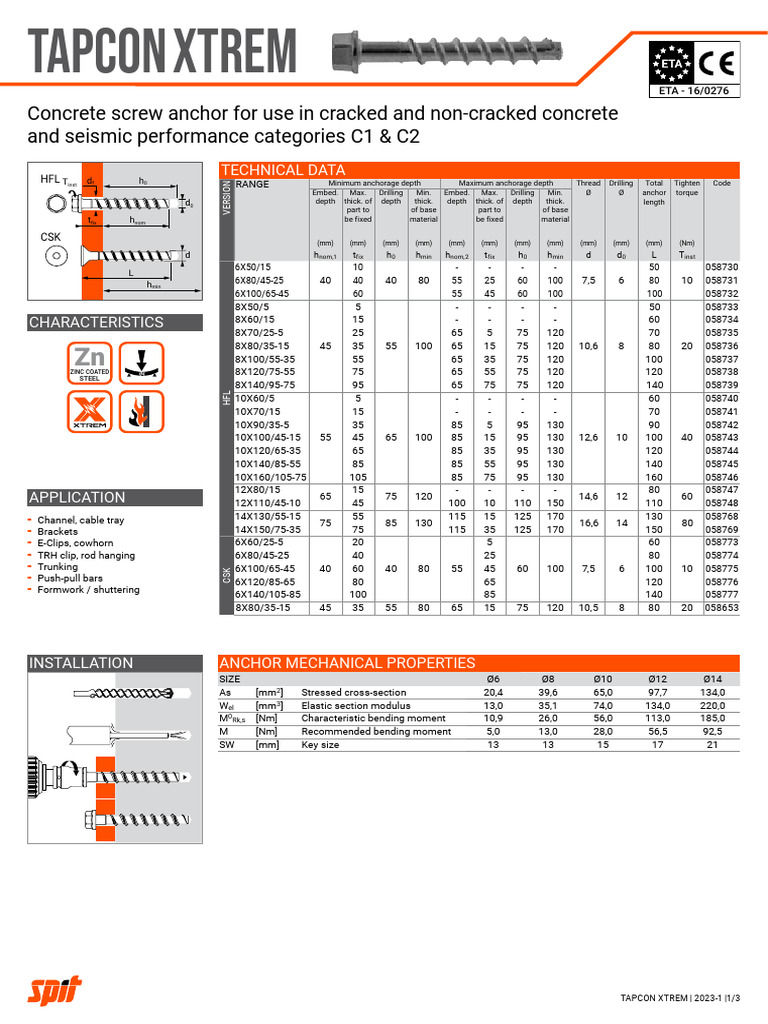 Anchor Tapcon Xtrem HFL Spit Tec TD en | PDF | Mechanics | Solid Mechanics
