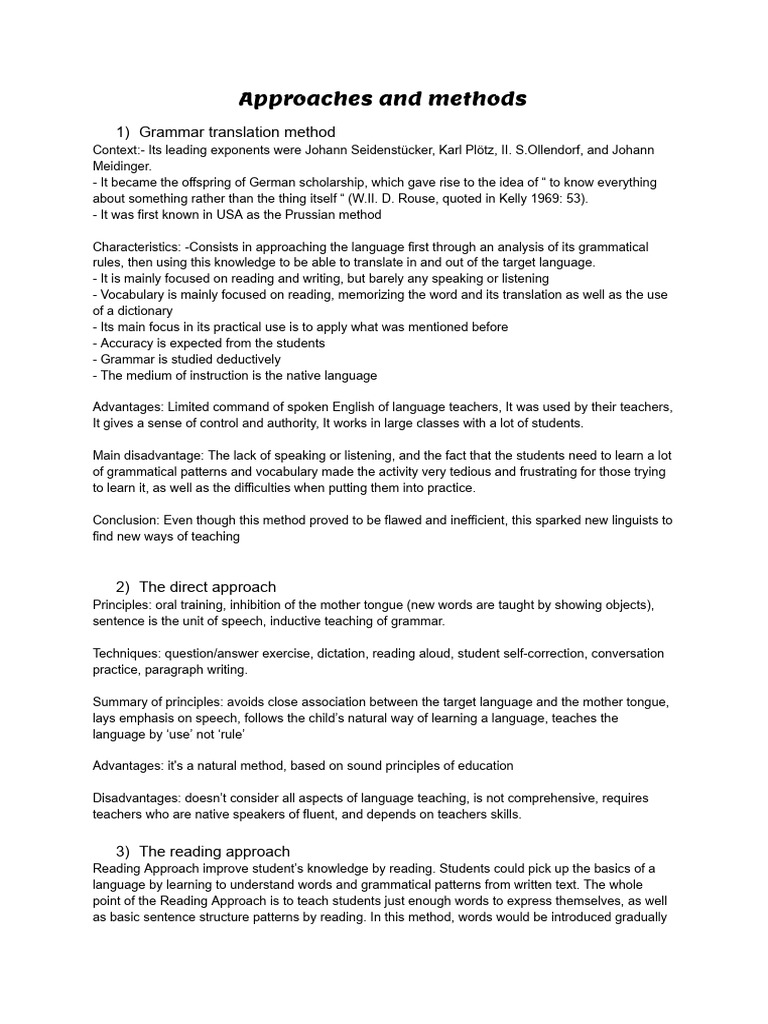 Approaches and Methods To Learn A Language | PDF | Language Arts ...