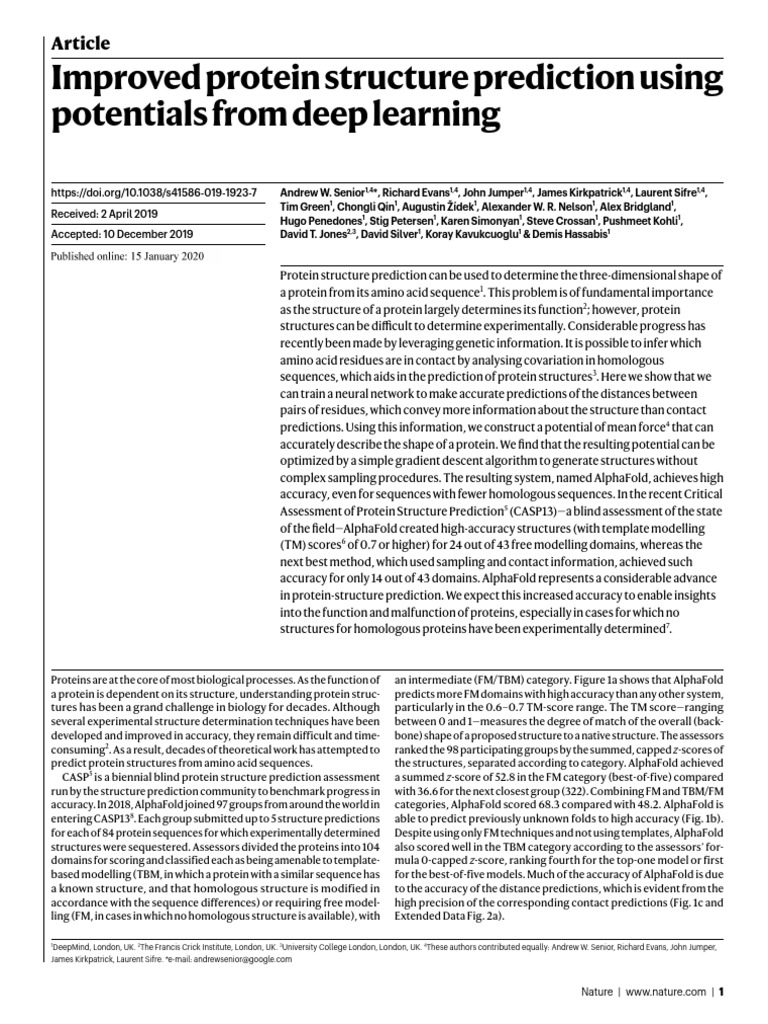 Improved Protein Structure Prediction Using Potentials From Deep ...