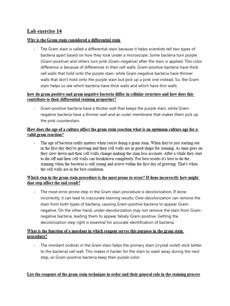 Lab Exercise 14,15,16 Microbio | PDF | Gram Positive Bacteria | Staining