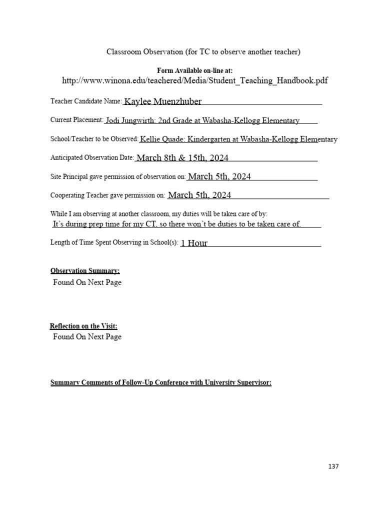 Classroom Observation | PDF
