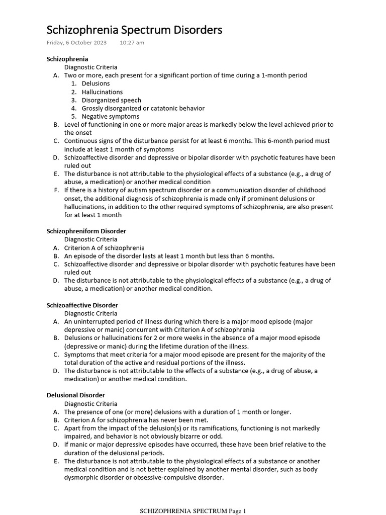 Schizophrenia Spectrum Disorders Notes | PDF | Schizophrenia | Mental ...