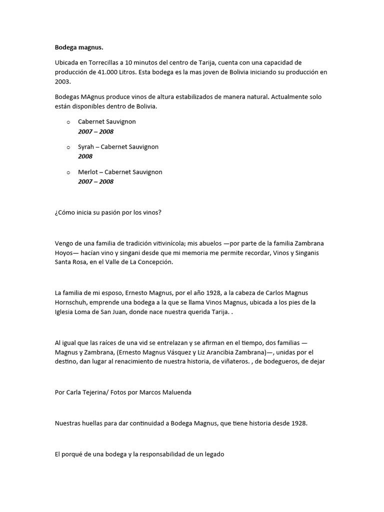 Bodega Magnus | PDF | Vino | Bebidas Fermentadas