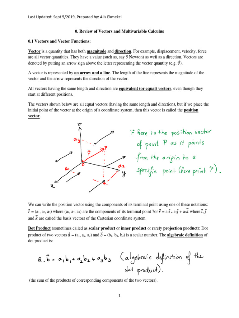 Review Of Vectors And Vector Functions Pdf Euclidean Vector