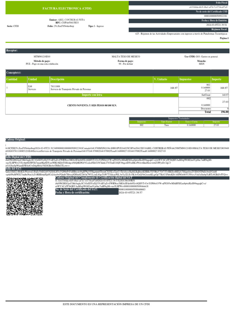 Factura Didi | Descargar gratis PDF | Pagos | Dinero