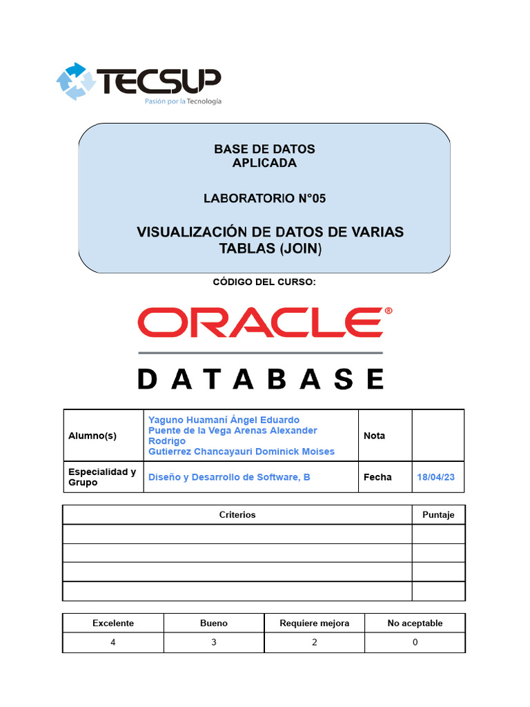Lab 5 - Visualización de Datos de Varias Tablas | PDF | SQL | Datos de computadora