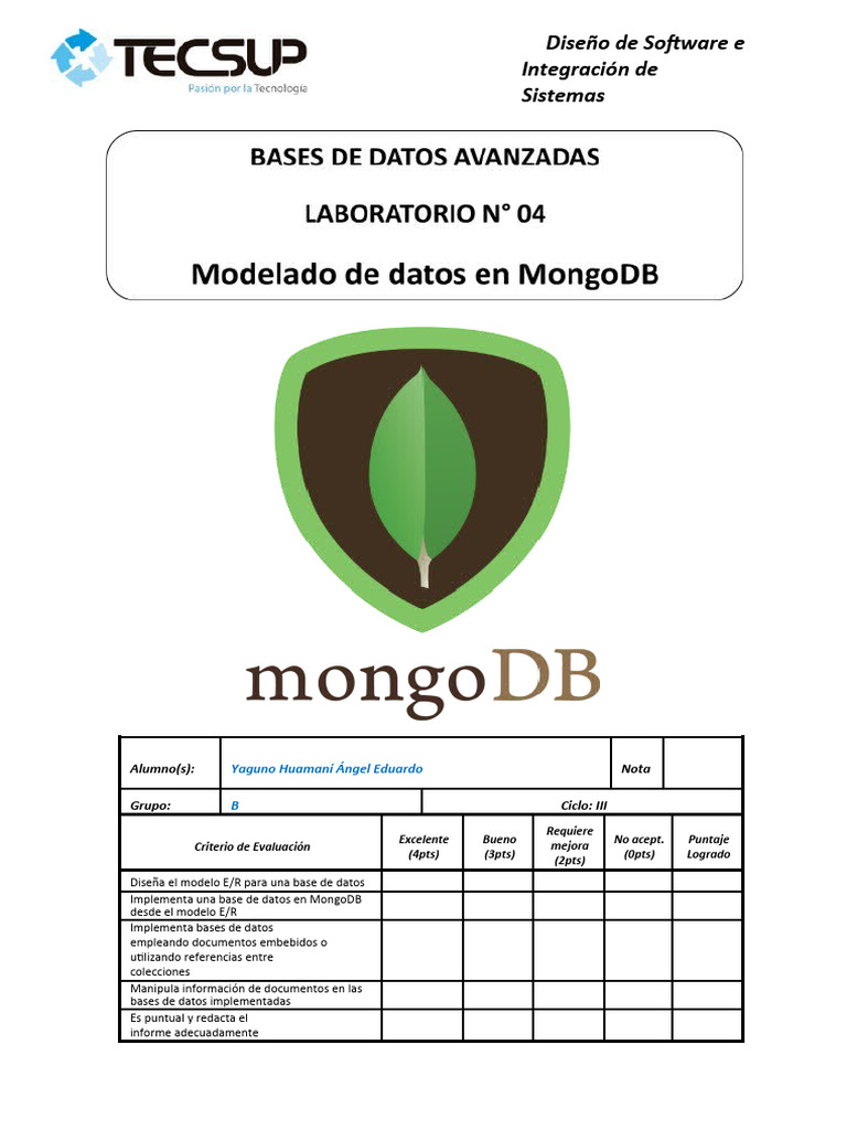 Lab04-BDAV - Modelado de Datos | PDF | Bases de datos | Mongo Db
