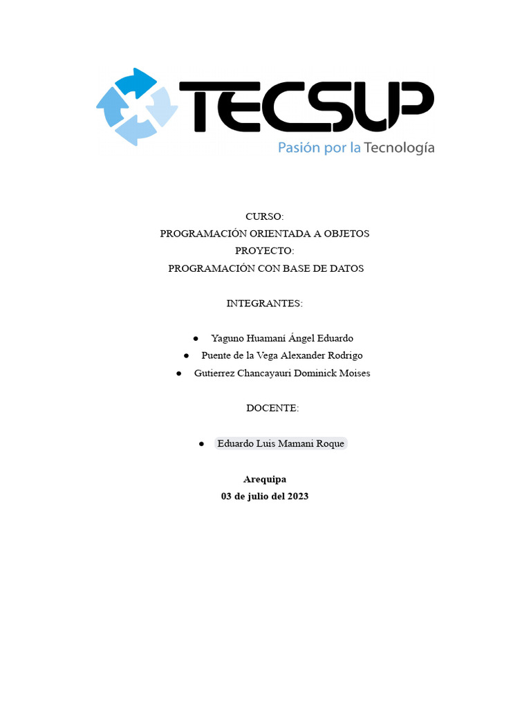 Informe Proyecto Final | PDF | Java (lenguaje de programación) | Aplicaciones y software