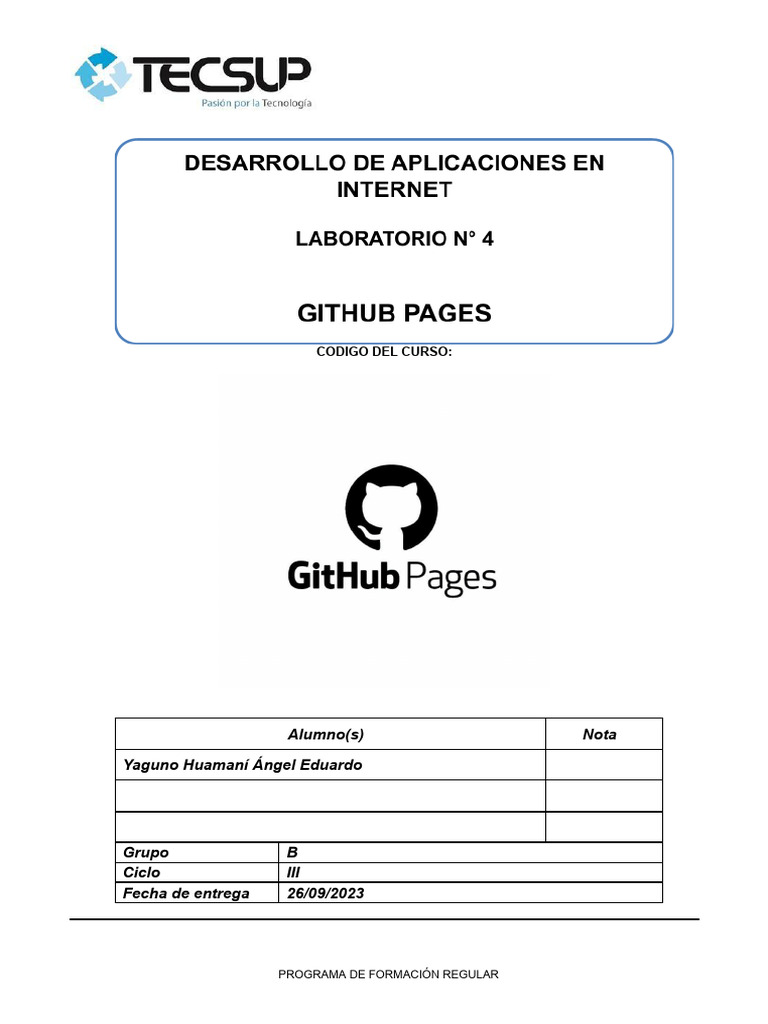 Laboratorio 04 - Github Pages 1 | PDF | Laboratorios | Desarrollo de software