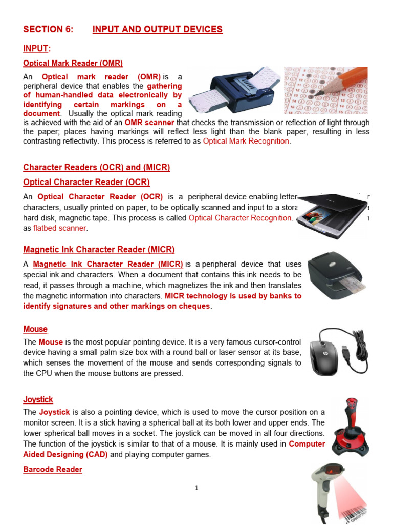 Section 6 - Input and Output Devices | PDF | Printer (Computing) | Headphones