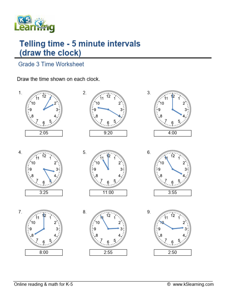 Grade 3 Telling Time 5 Minutes Draw Clock A 2 | PDF | Teaching Methods ...