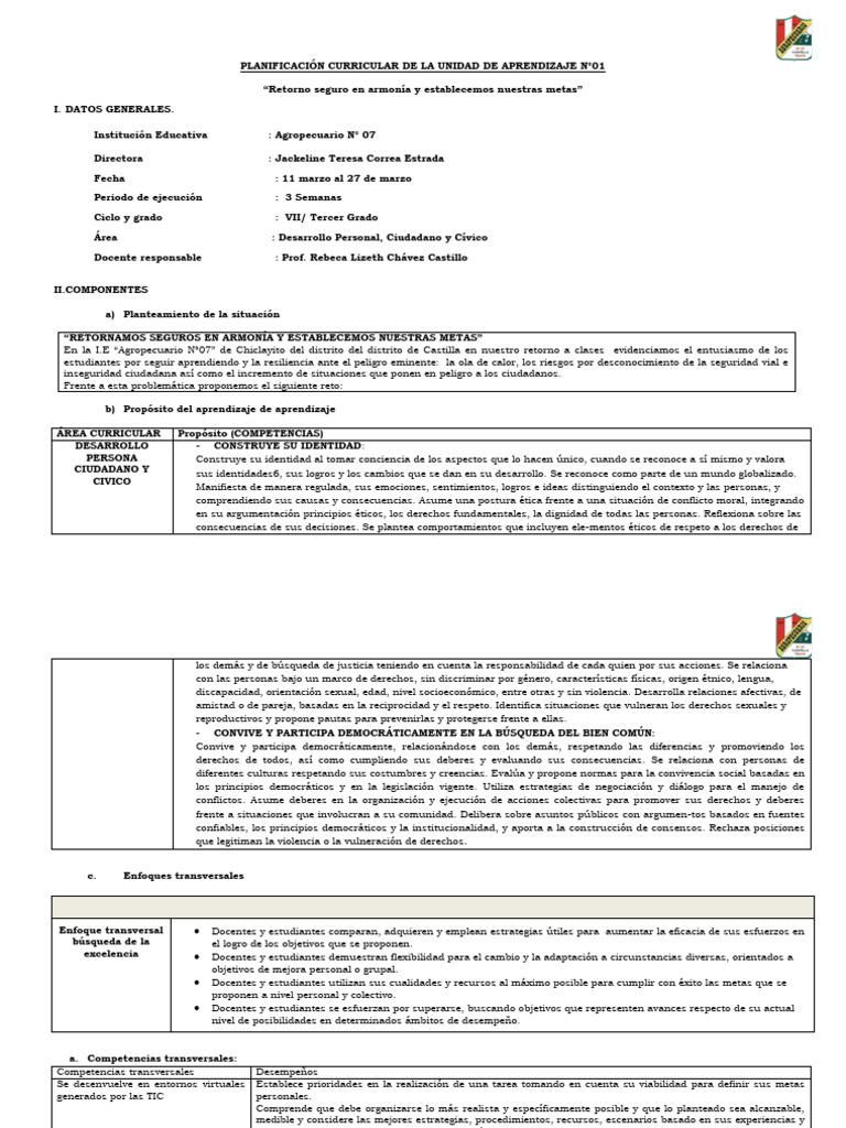 4° Unidad De Aprendizaje 01 2024 Pdf Evaluación Aprendizaje 2780