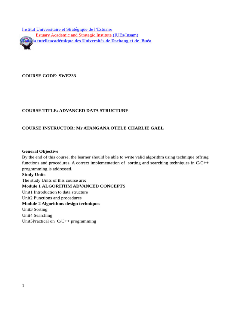 Advanced Data Structure | PDF | Data Type | Algorithms