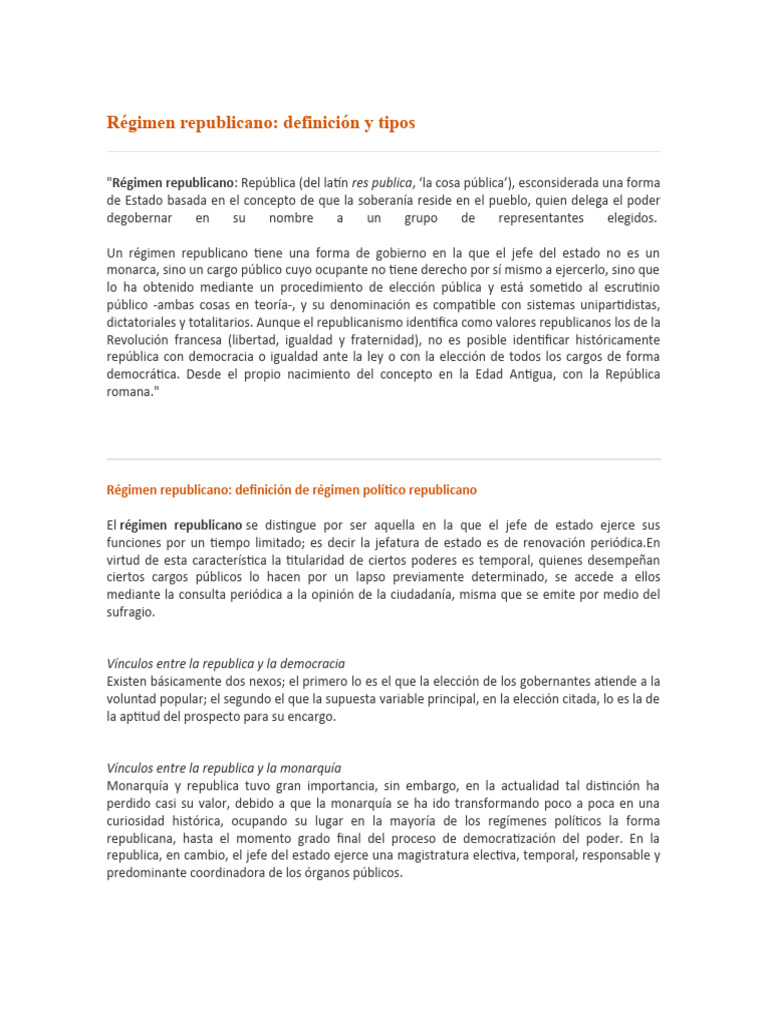 Definición y tipos de régimen republicano | PDF | República | Gobierno