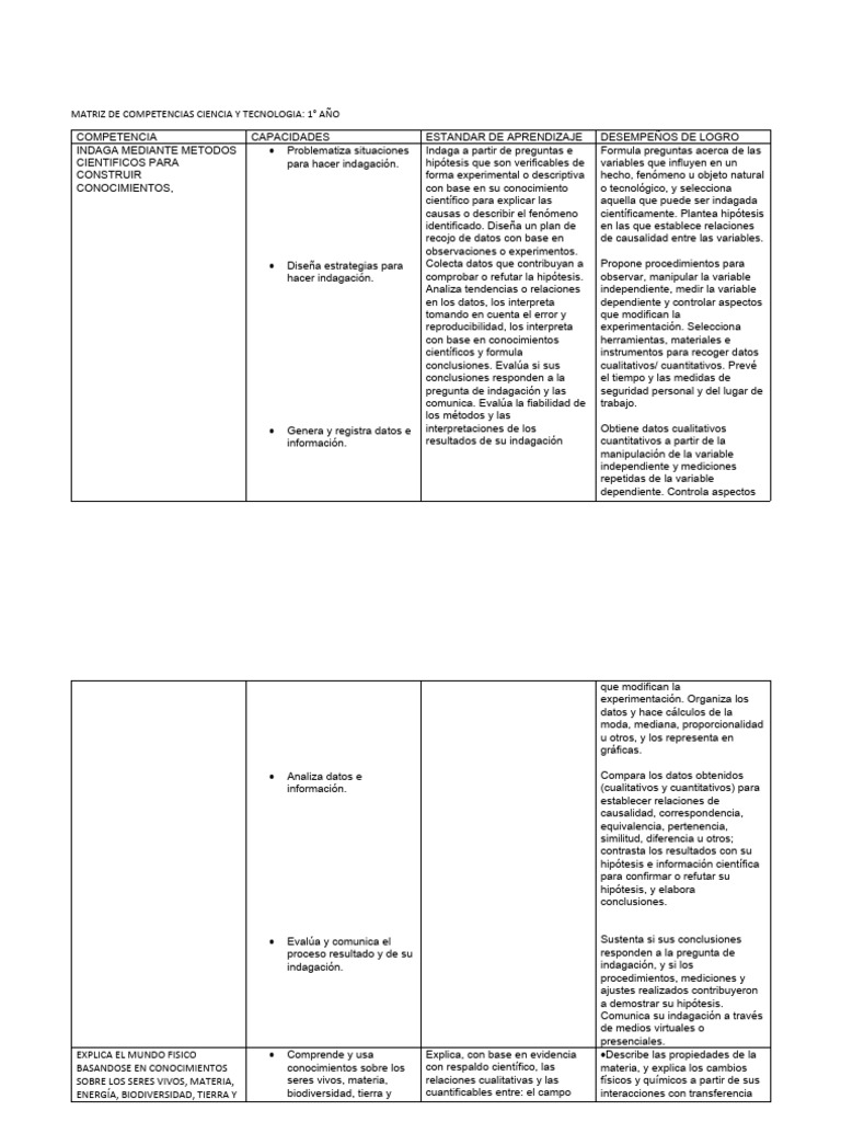 Matriz de Competencias C.T | PDF