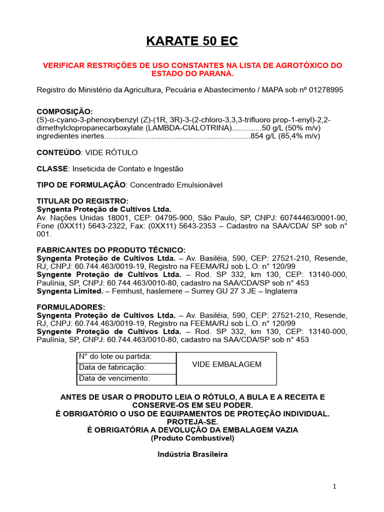 Karate 50 Ec | PDF